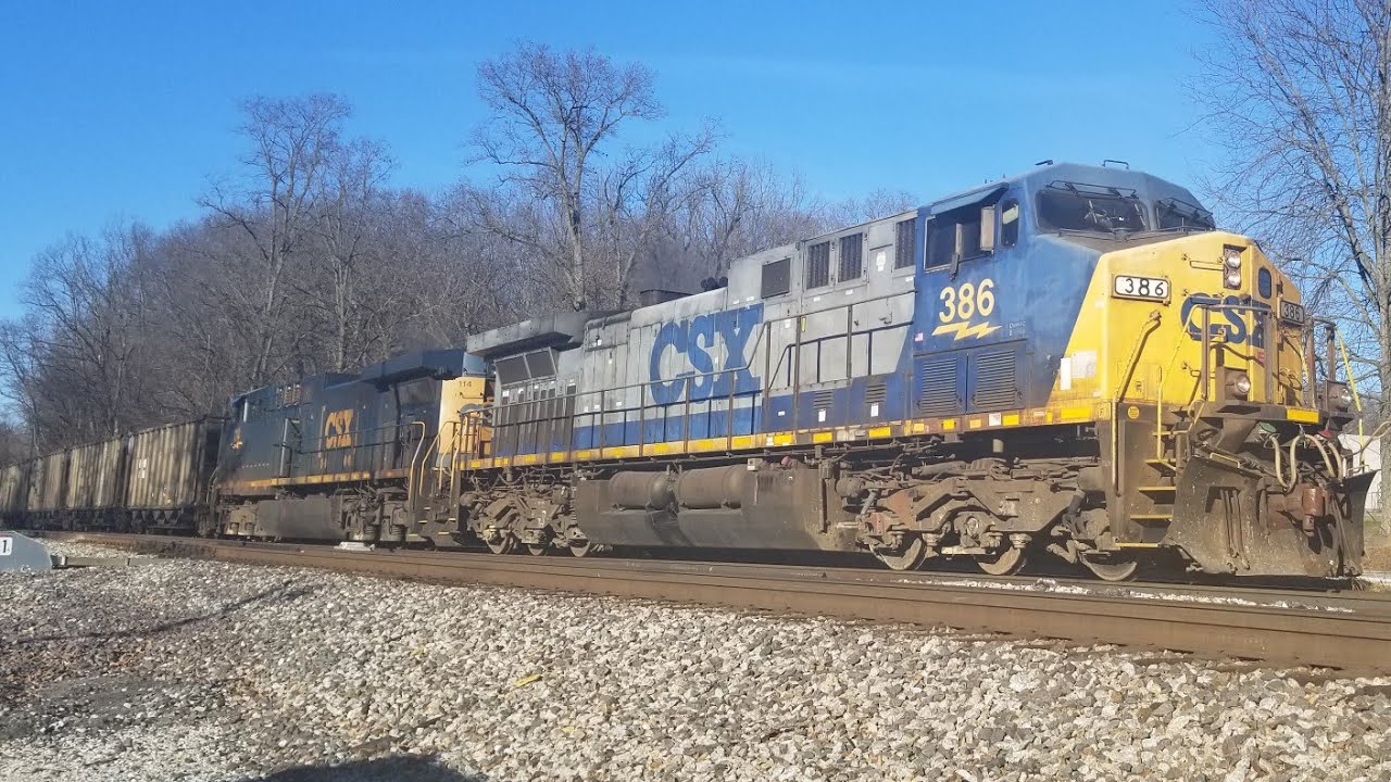CSX 386 leads U080 through Terre Haute, IN - YouTube