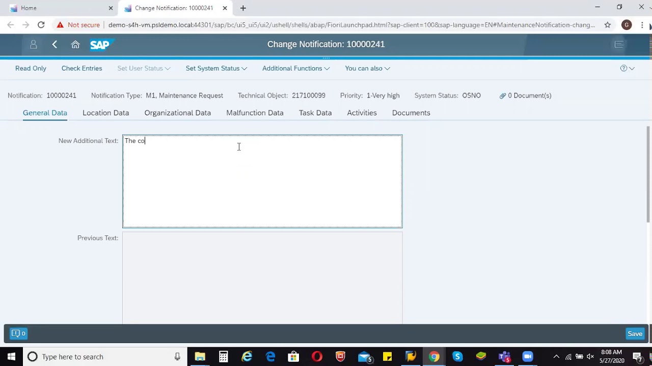 SAP S/4 HANA Change Maintenance Notification - YouTube