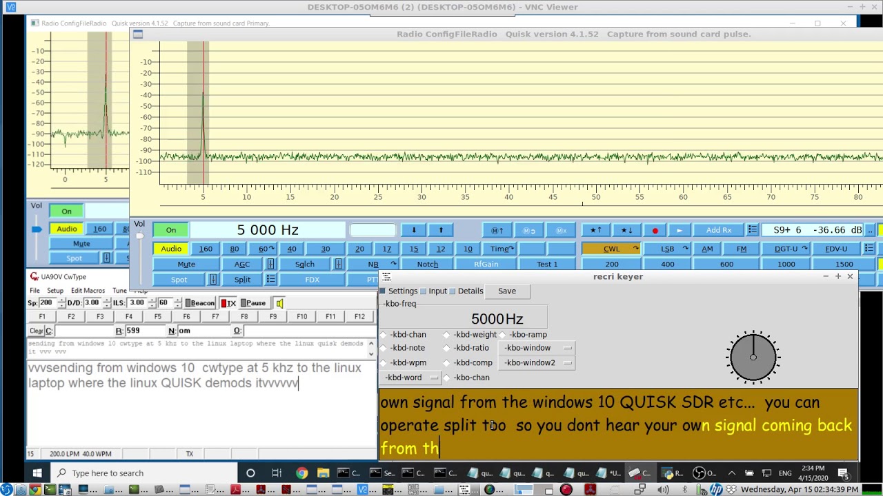 QUISK SDR(win 10) to QUISK SDR(Linux) - CW QSO each other over ip using ...