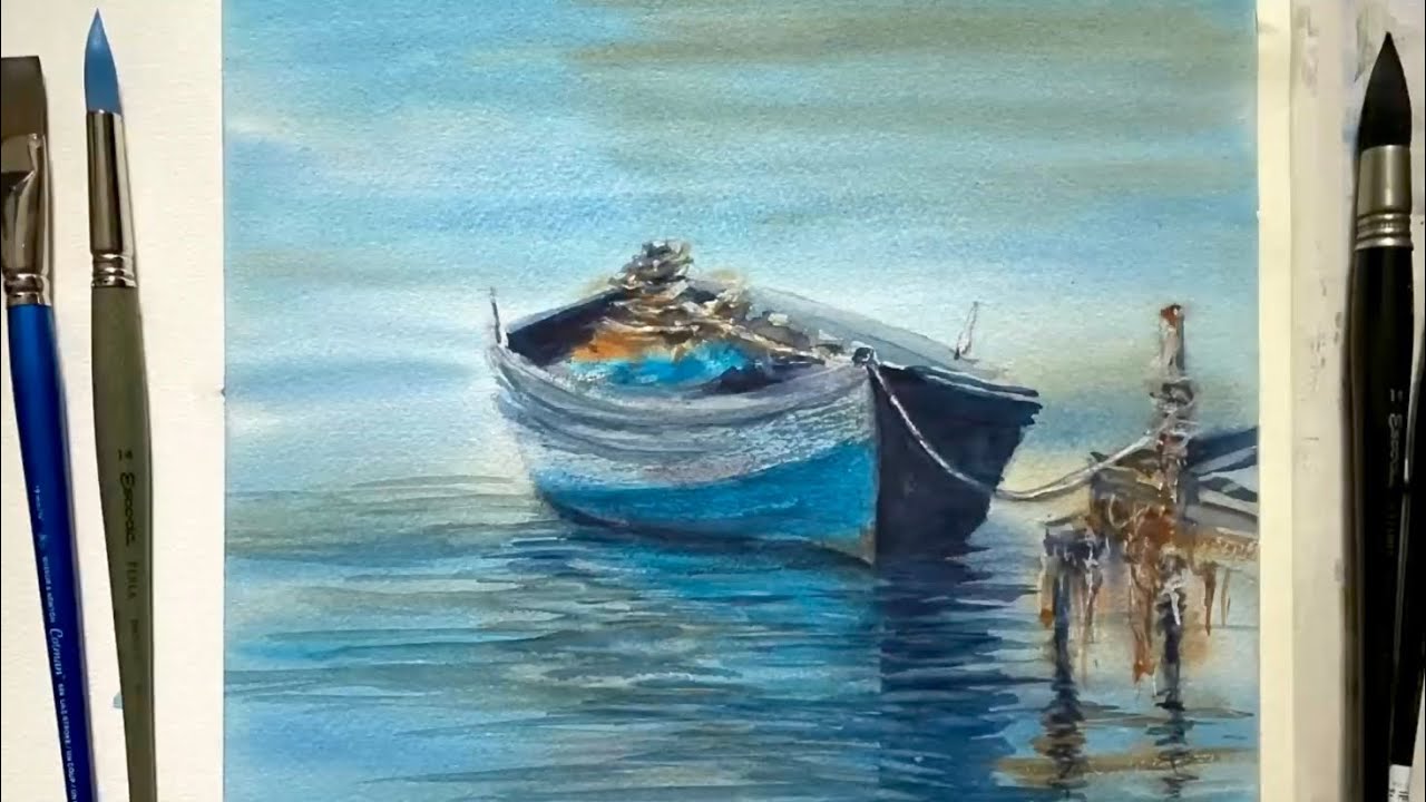 BEGINNERS Loose BOAT & REFLECTIONS, Watercolor Landscape Painting ...