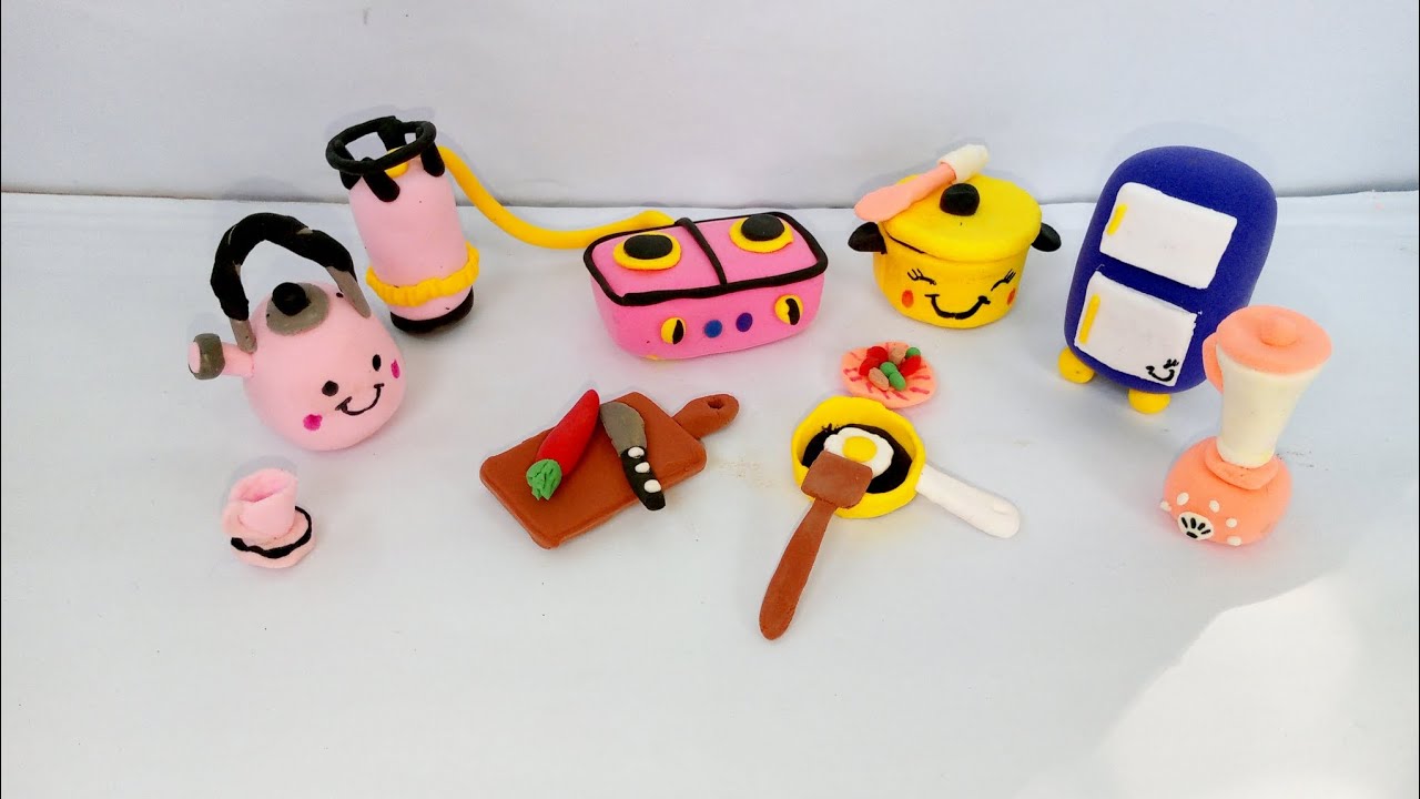 Diy How to make a miniature kitchen set with Polymer clay| Miniature ...