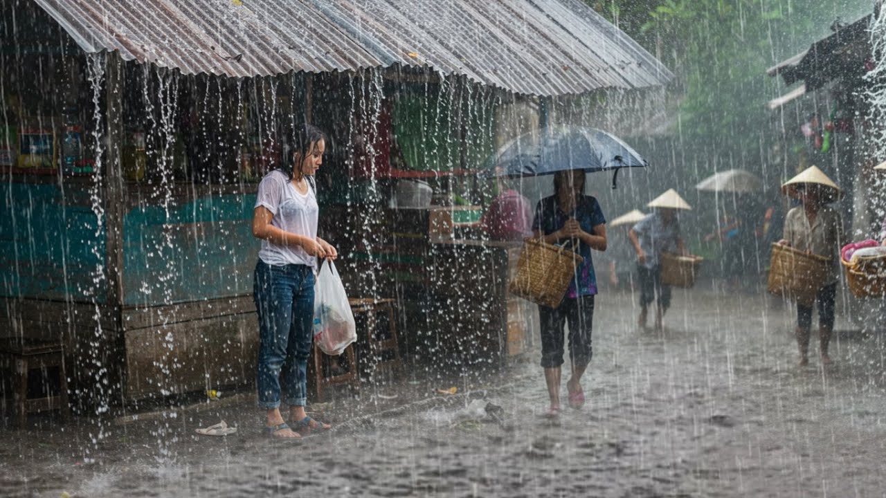 EXTREME WEATHER ⛈️ Intense Thunder & Heavy Monsoon Rain in Indonesia ...