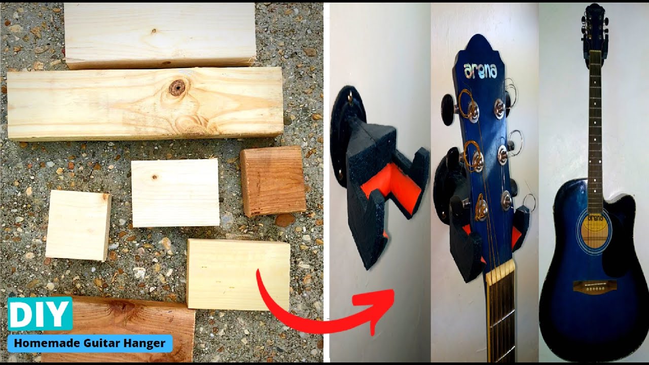 HOW TO MAKE A DIY HOMEMADE GUITAR HANGER USING SPARE OF WOOD // GOLD ...