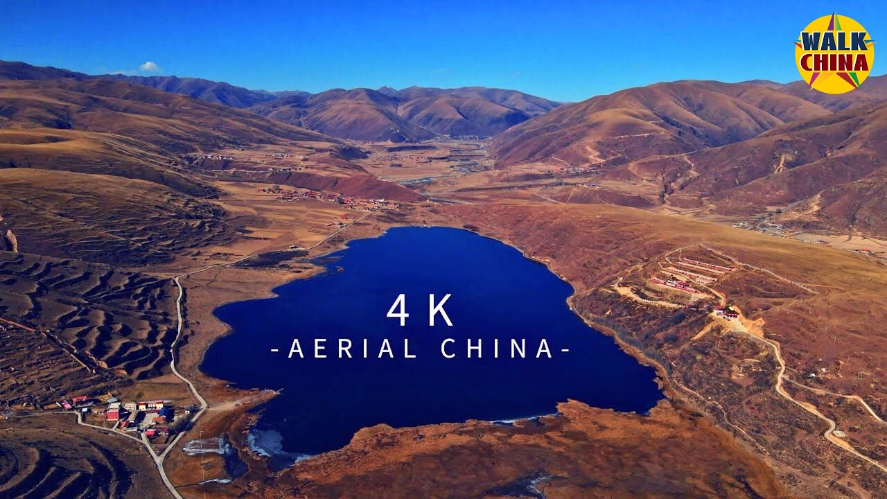 4K China Drone Footage - Aerial View of Mountain Lake Nature in West ...