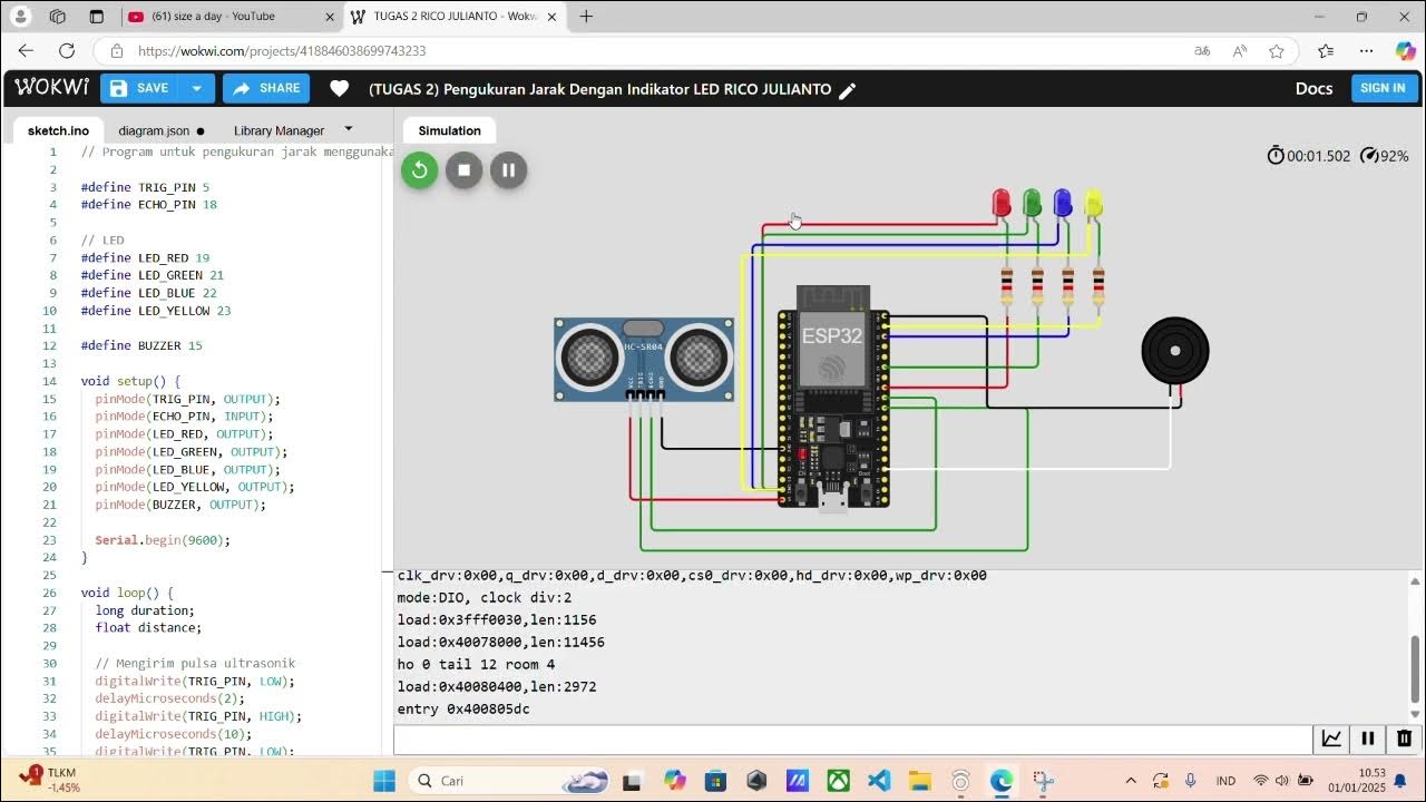 Pengukuran Jarak Dengan Indikator LED Menggunakan Wokwi - YouTube