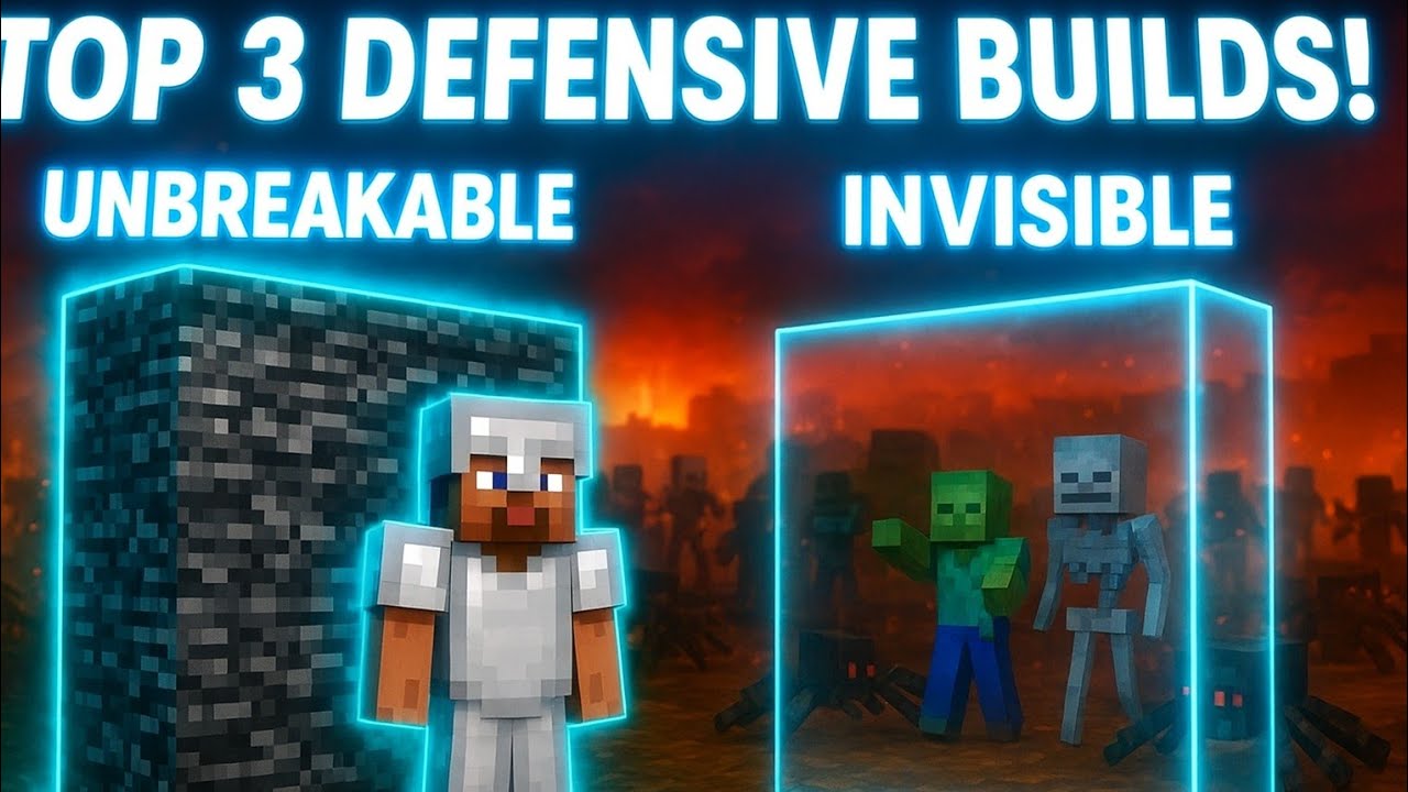 🔰 Top 3 Minecraft Defensive Builds 🔥 | Unbreakable Wall & Invisible ...