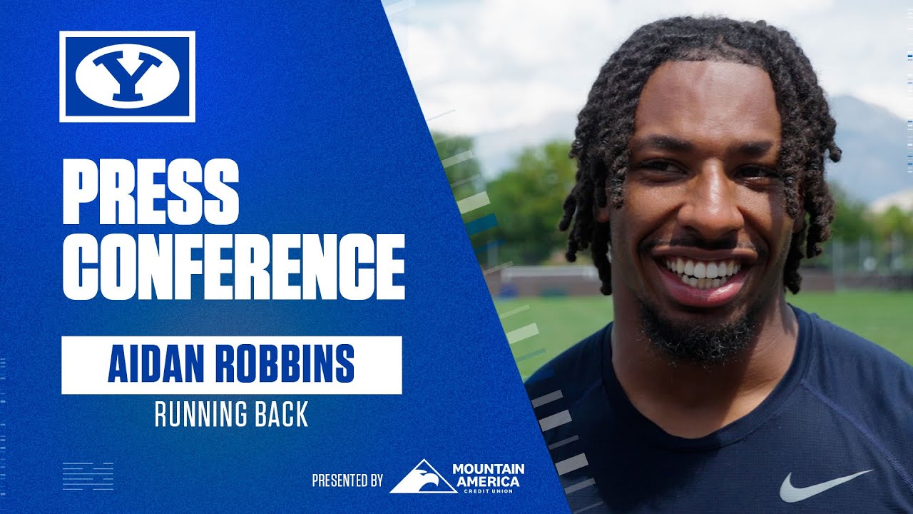 Aidan Robbins talks with the media after a practice | BYU Football ...