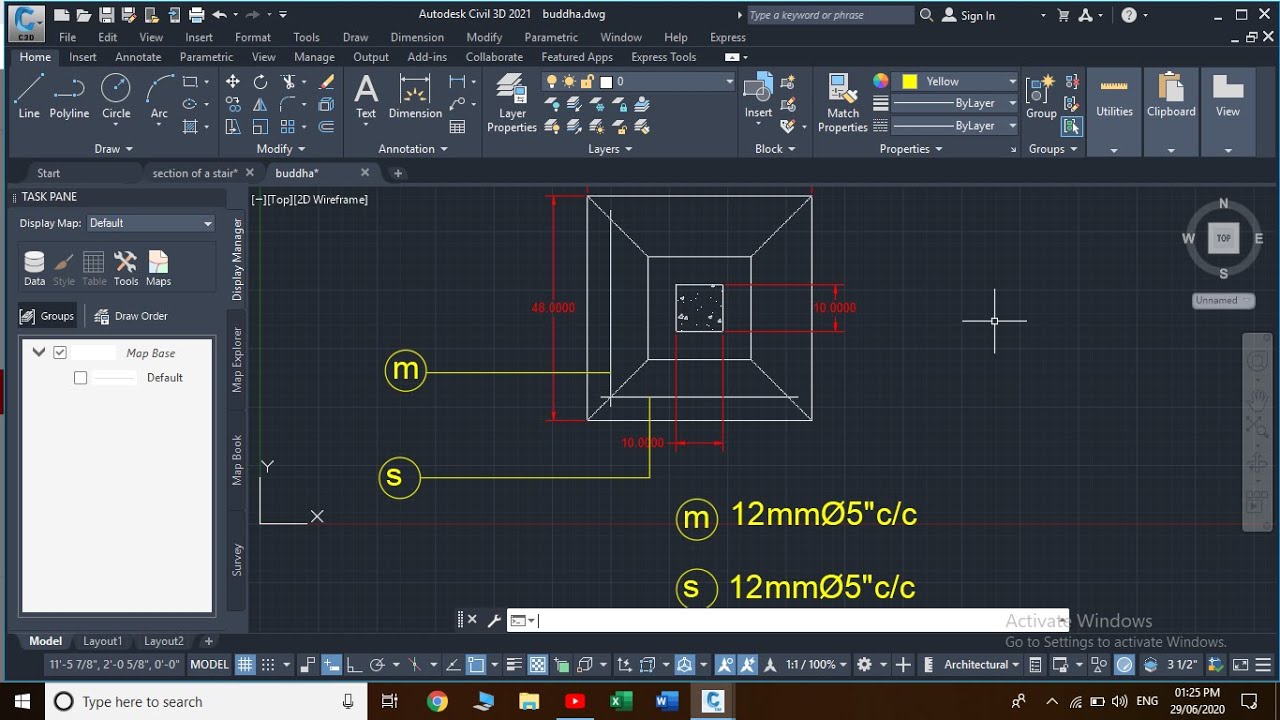 Isolated footing foundation plan with reinforcement detail in AutoCad ...