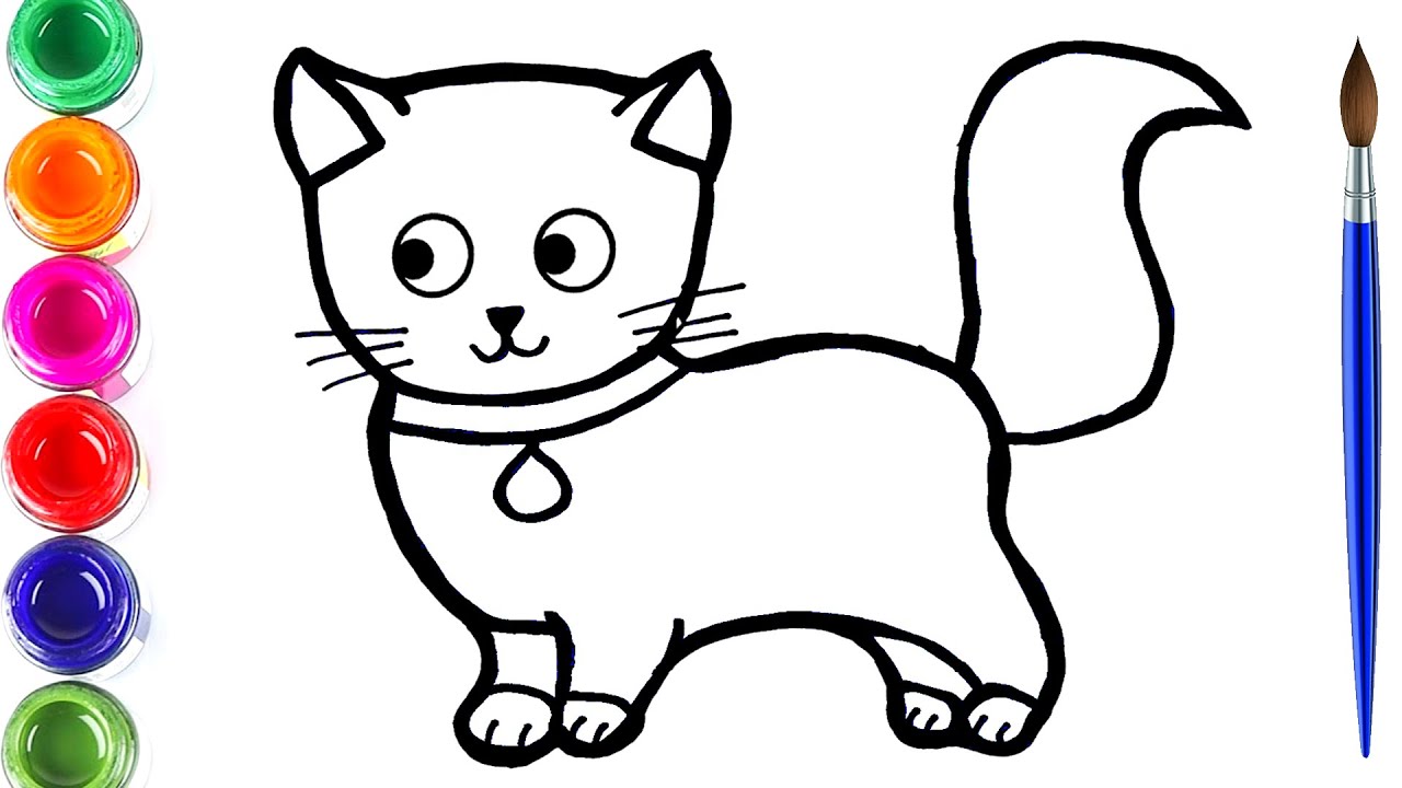 Cute Little Cat Drawing, Painting, Coloring for Kids & Toddlers | Kids ...