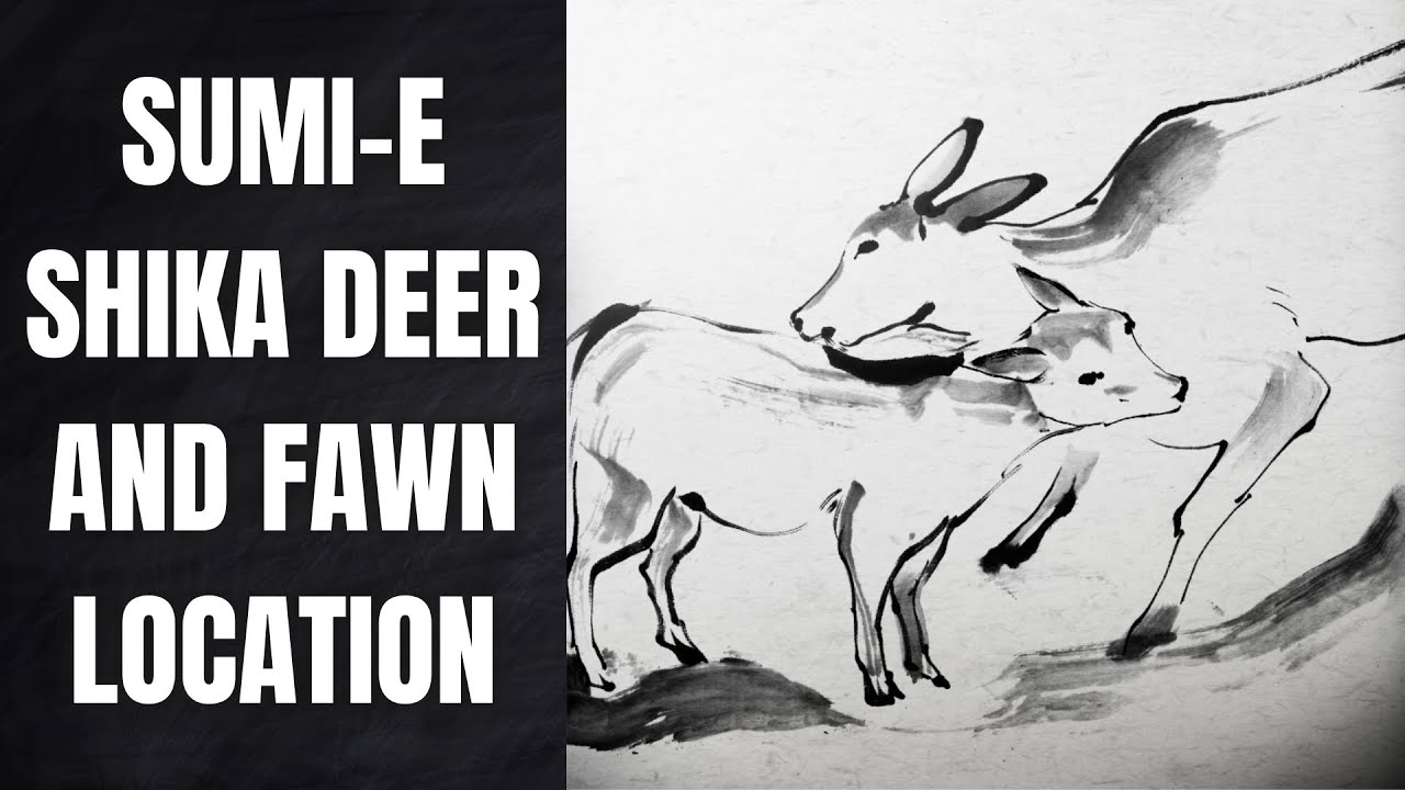 Sumi-e Shika Deer and Fawn Location (Mother and Child Shika Deer ...