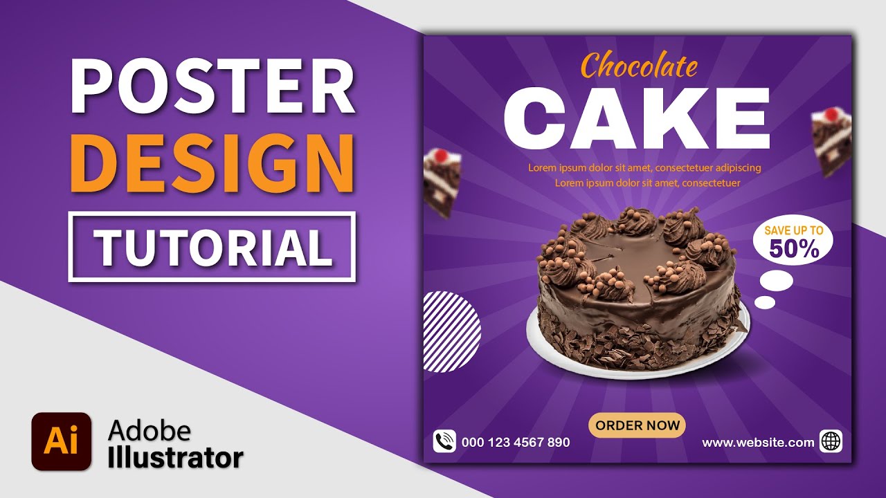 Chocolate Cake Poster Design | Adobe Illustrator CC - YouTube
