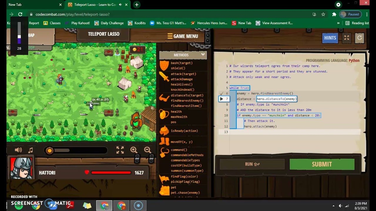 codecombat: backwoods forest - teleport lasso solution - YouTube