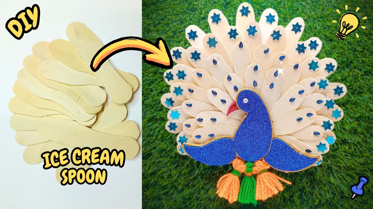 Peacock Hanging from Icecream Stick 😍💖 | Icecream Spoon Craft Ideas ...