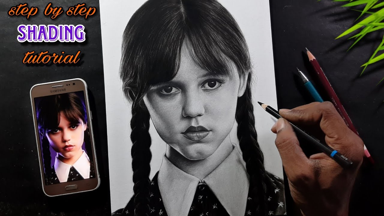 Wednesday Addams Drawing 🖤 | step by step Shading tutorial | Realistic ...