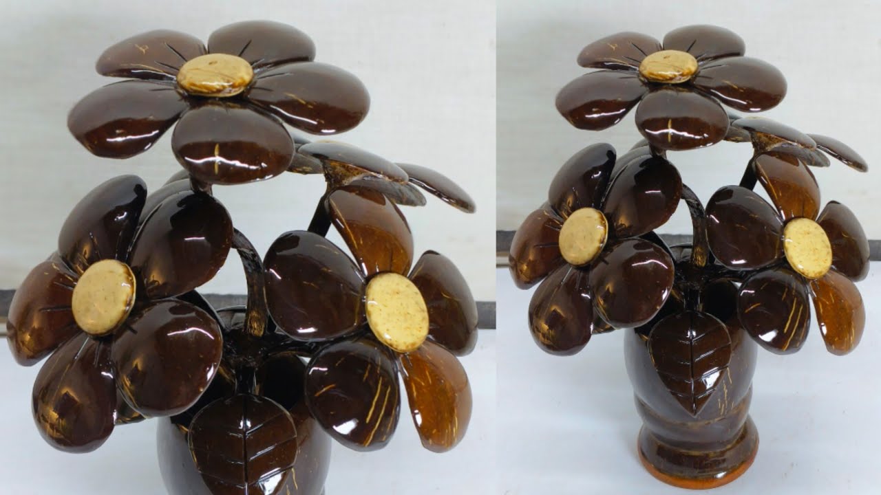 ചിരട്ട കൊണ്ടു ഉണ്ടാക്കിയാലോ // coconut shell flower making // how to ...