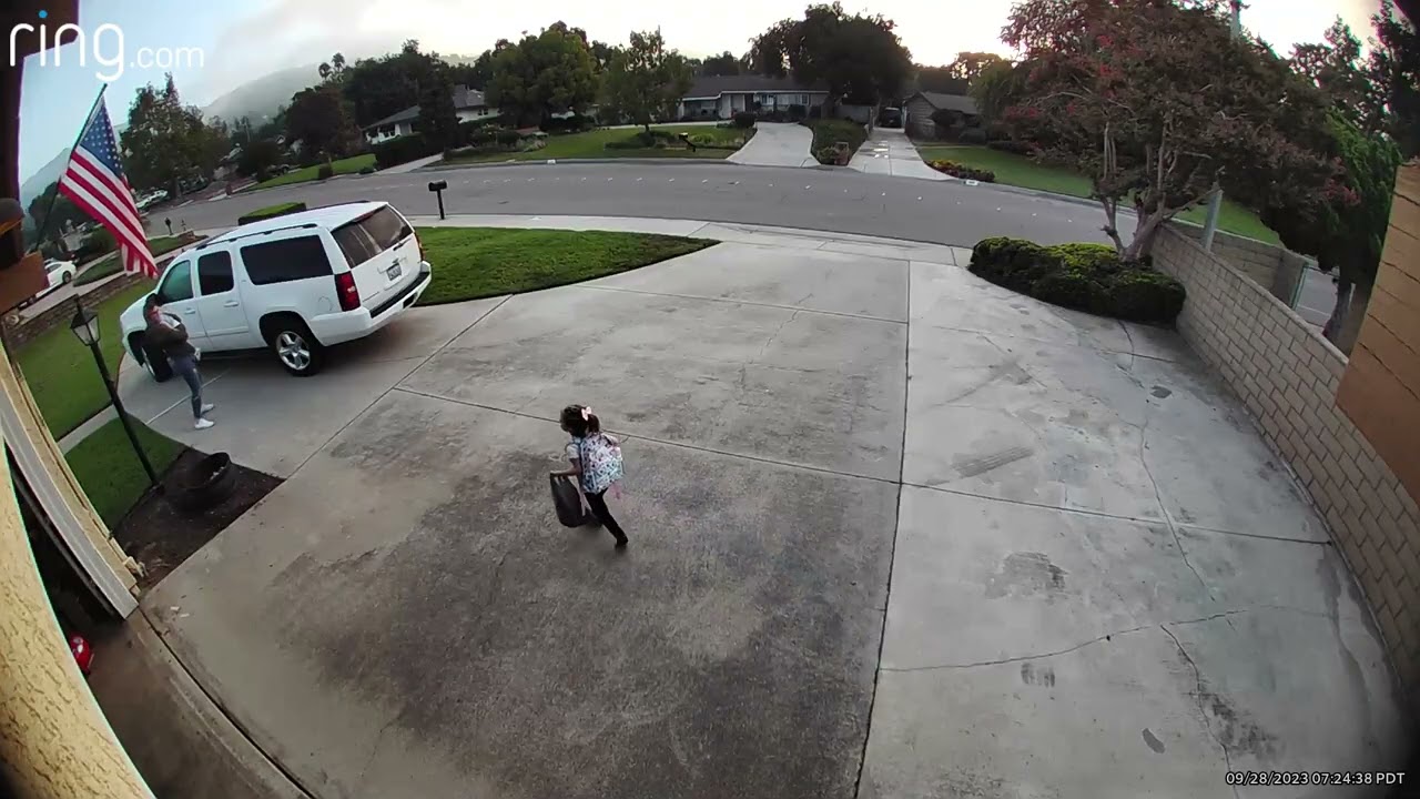 Boy pulls kids on red wagon then little girl falls forward and ...