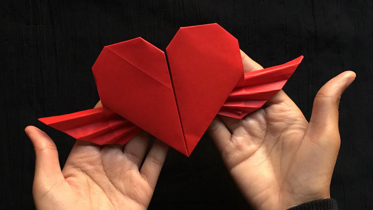 How To Fold A Winged Origami Heart, Paper Wings Heart for valentine ...