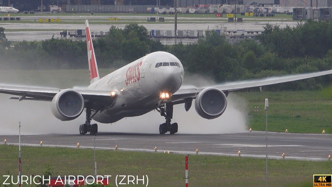 🇨🇭 Zurich EXTREME RAIN and WET Runway Plane Departures | Zurich Airport ...