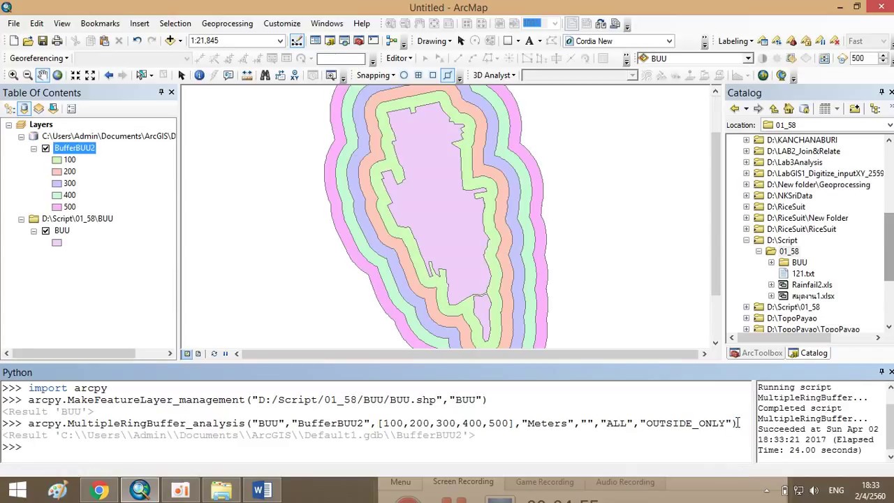 การใช้ Python ในโปรแกรม Arcmap 10 1 เรื่อง Buffer ข้อมูลแสดงบนแผนที่ Youtube