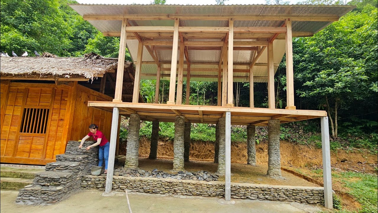Beautiful girl builds stairs for her dream house | Cabin house - Phùng ...