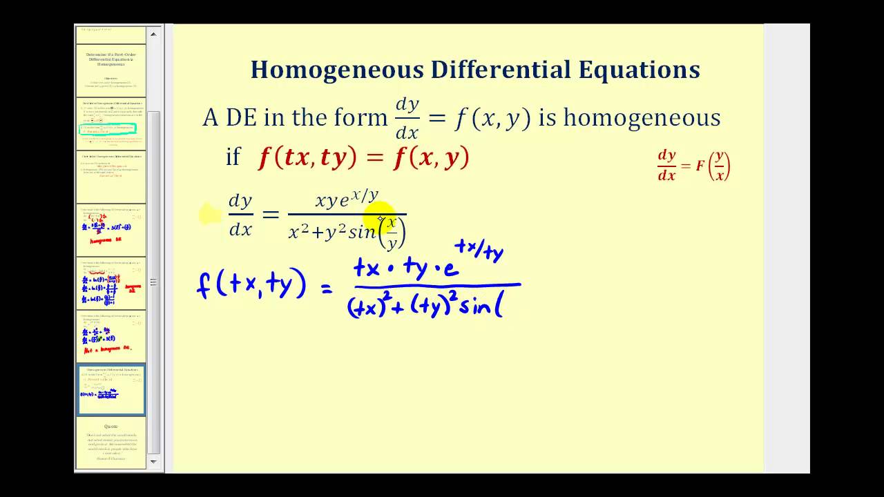 Determine If A First Order Differential Equation Is Homogeneous Part