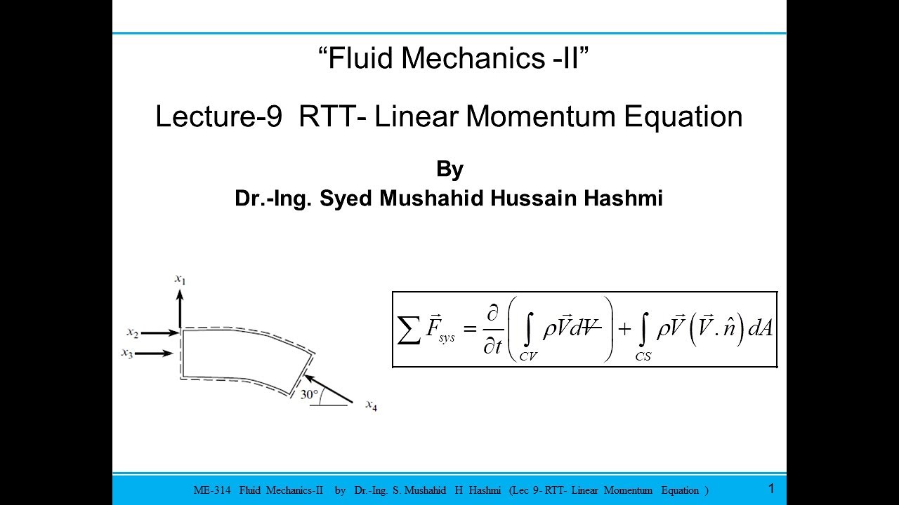 Fluid Mechanics | Lecture 9| Reynolds Transport theorem | Linear Momentum Equation | Control ...