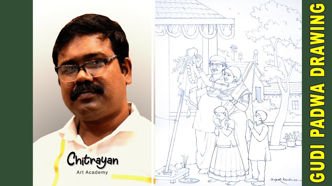 Gudi Padwa Drawing | Gudi Padwa Drawing Pencil Sketch | How To Draw ...