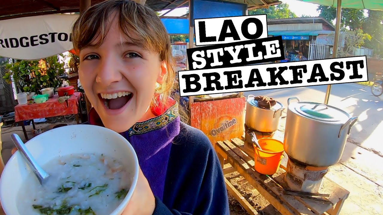 Early Morning Breakfast in our Lao Village | Trying Lao Style Congee ...