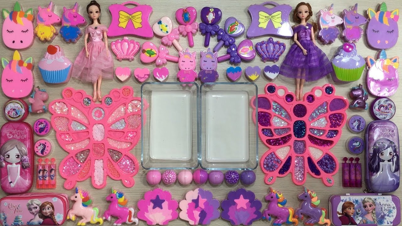 DISNEY PRINCESS & Unicorn Slime Pink Vs Purple | Mixing Too Many Things ...