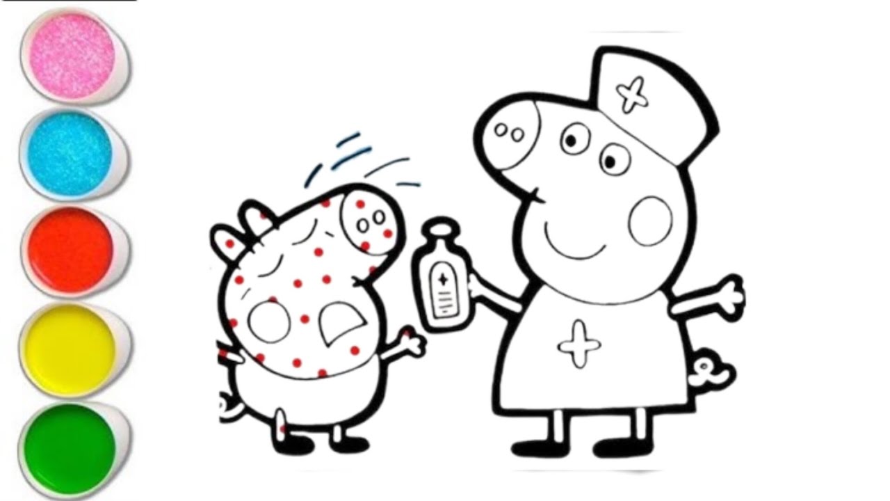 Peppa pig with doctor nurse👩‍⚕️ drawing and coloring for kids and ...