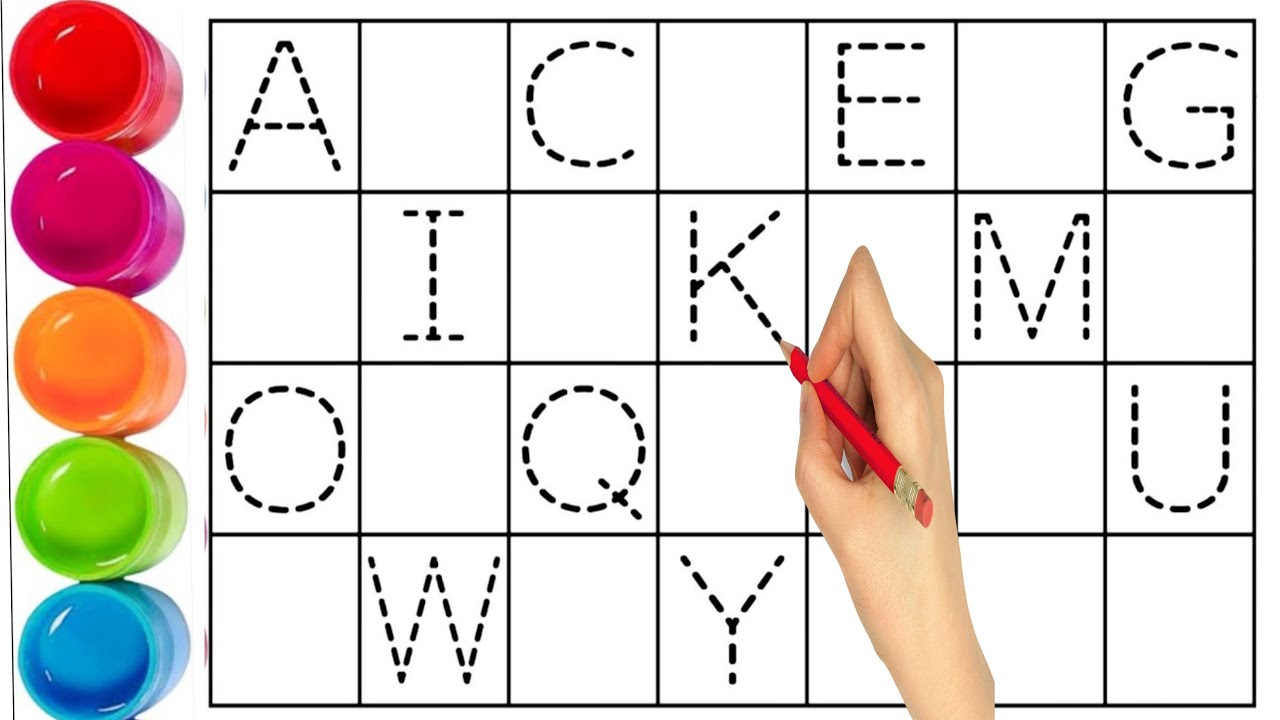 Alphabet a to z, ABCD, collection of writing along dotted lines for ...