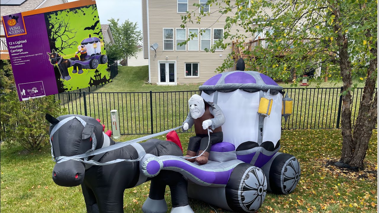 Gemmy Halloween inflatable 12 foot long carriage - YouTube