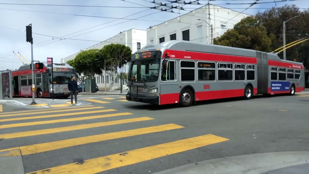 SF Muni 2017 New Flyer XT60 7293 on Route 30 Stockton, 2018 New Flyer ...