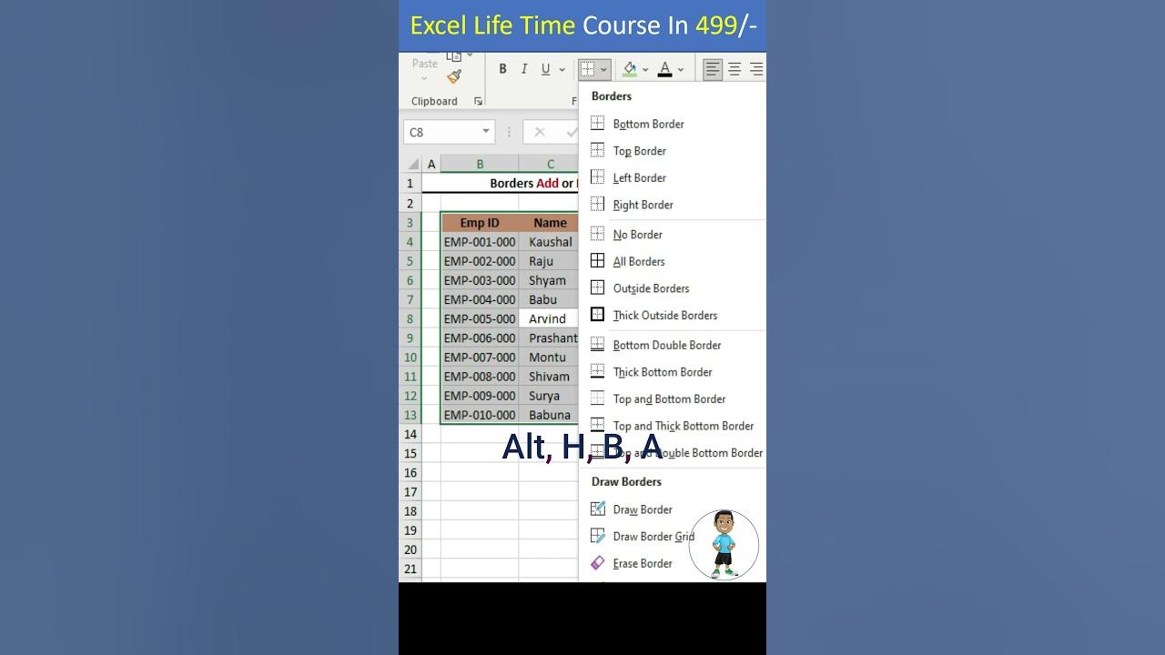 Add And Remove Border Shortcutkey In Excel Excel Exceltips Exceltutorial Msexcel