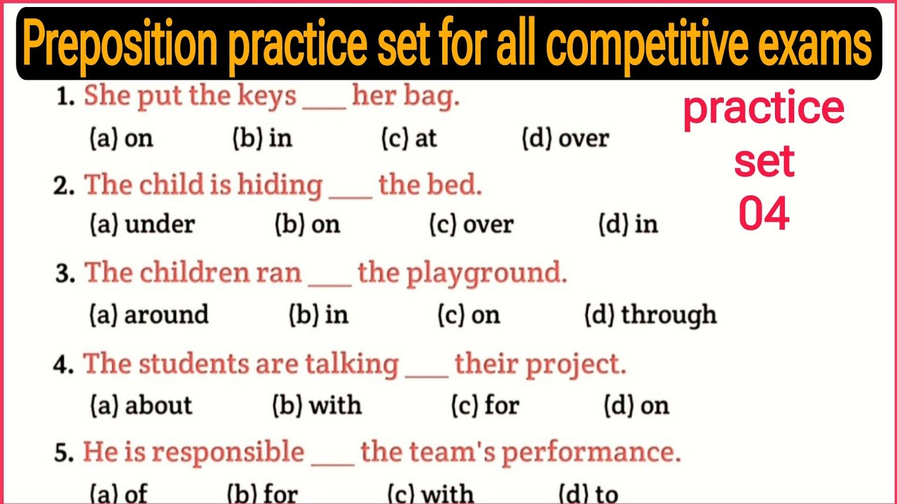 Preposition Exercise | Preposition in English Grammar | In,on, under ...