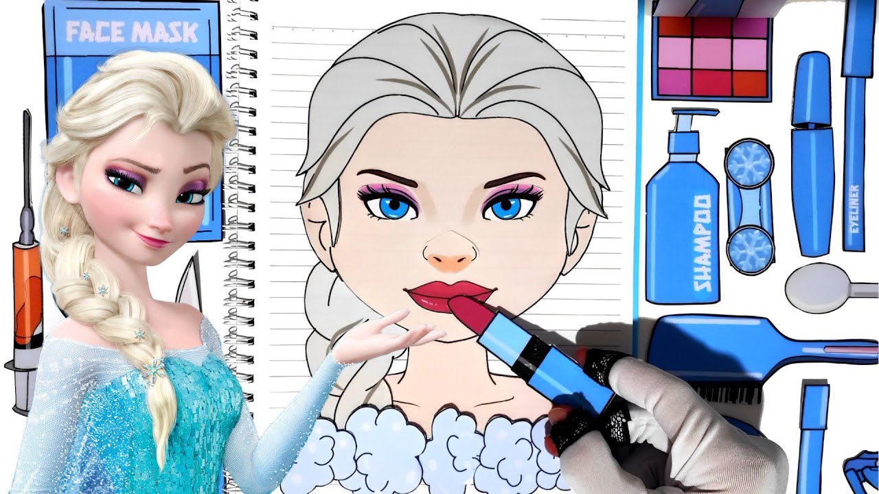 ( paper diy ) Frozen Elsa Makeup 💄💋 Paper Cosmetics | 종이놀이 ASMR 냉동 엘사 ...