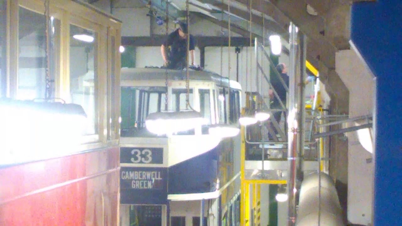 Crich Workshop (Doing up 301 Leeds Bluebird tram) - YouTube