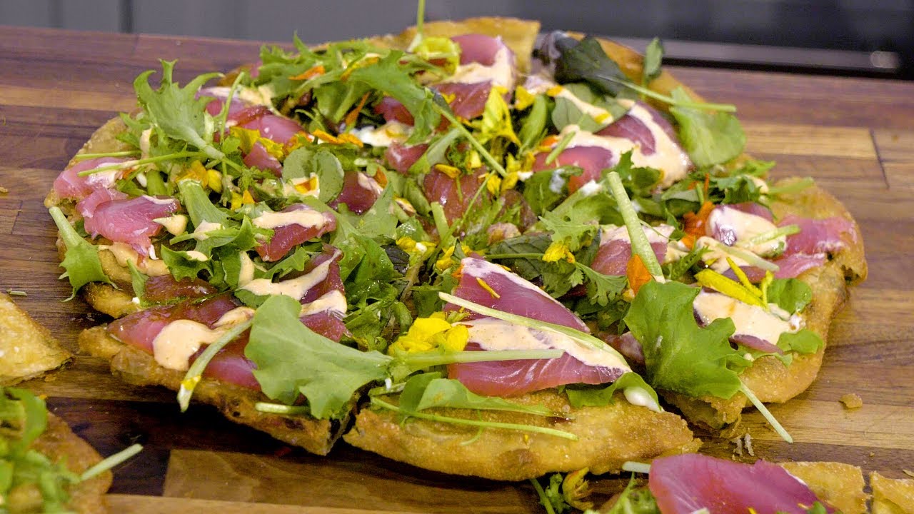 How To Make Sashimi Pizza | Bluefin Tuna Recipe - YouTube