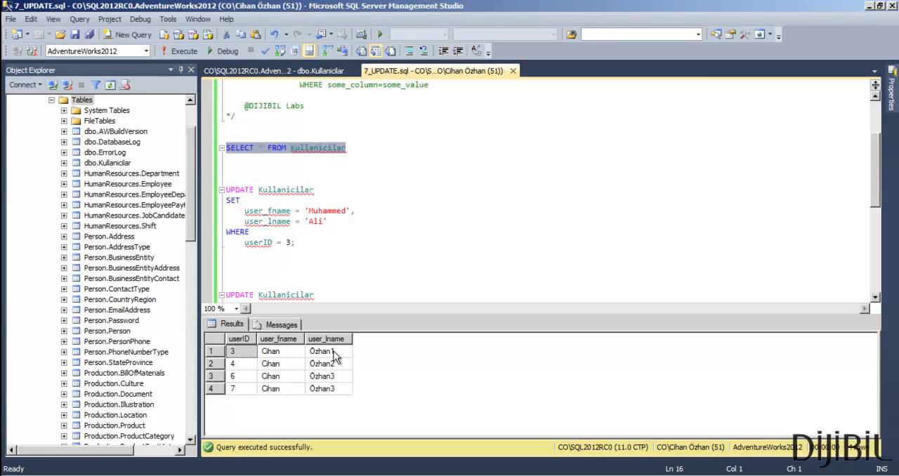 7 - T-SQL Veritabanı Programlama - UPDATE - YouTube