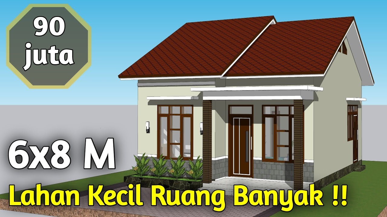 DESAIN RUMAH Minimalis 6x8 Meter || 2 kamar tidur - YouTube