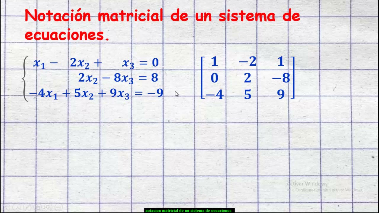 REPRESENTACION MATRICIAL DE UN SISTEMA DE ECUACIONES - YouTube