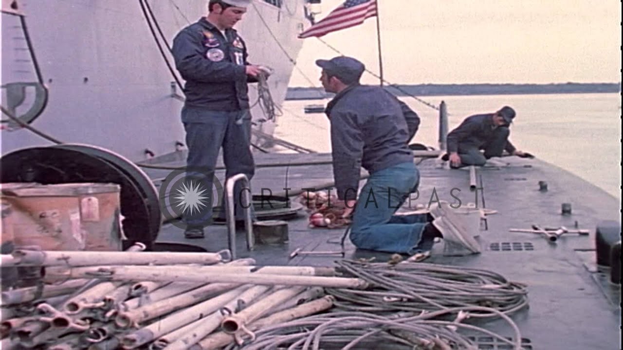 Officers standing on US Navy FBM (Fleet Ballistic Missile) Nuclear ...