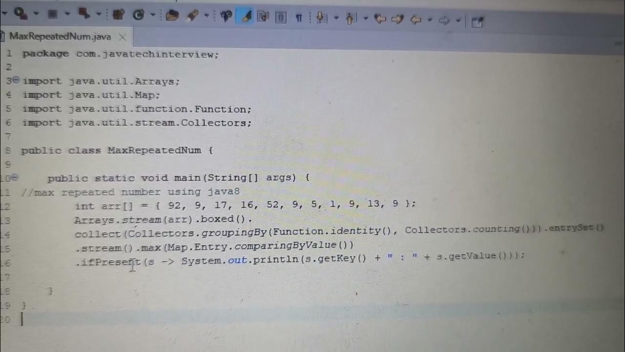 max repeated num in array using java 8@javatechinterview #java8stream #interview #stream - YouTube