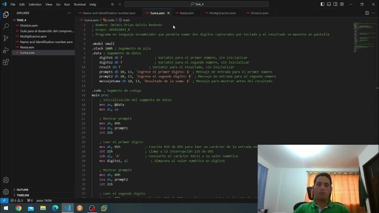 VS Code con su extensión MASM/TASM - Tarea 4 arquitectura de computadores - YouTube