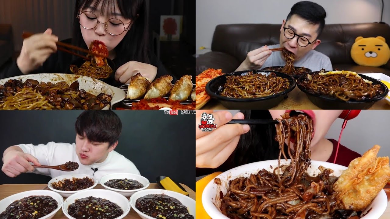 MUKBANG MIE HITAM KOREA | ASMR Jjajangmyun 🍜🍜| Eating show COMPILATION ...