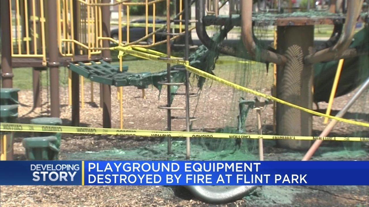 Playground equipment destroyed by fire at Flint park - YouTube