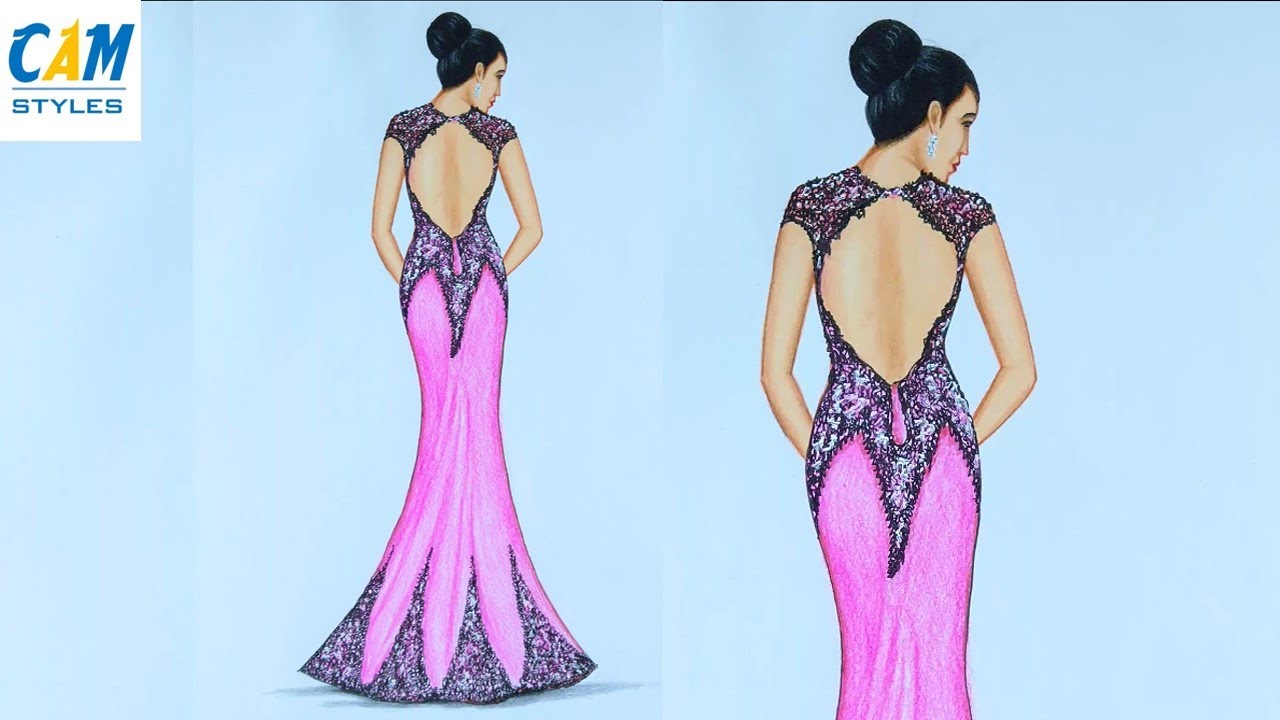 Pink Dress Drawing | Fashion illustration techniques | Fashion ...