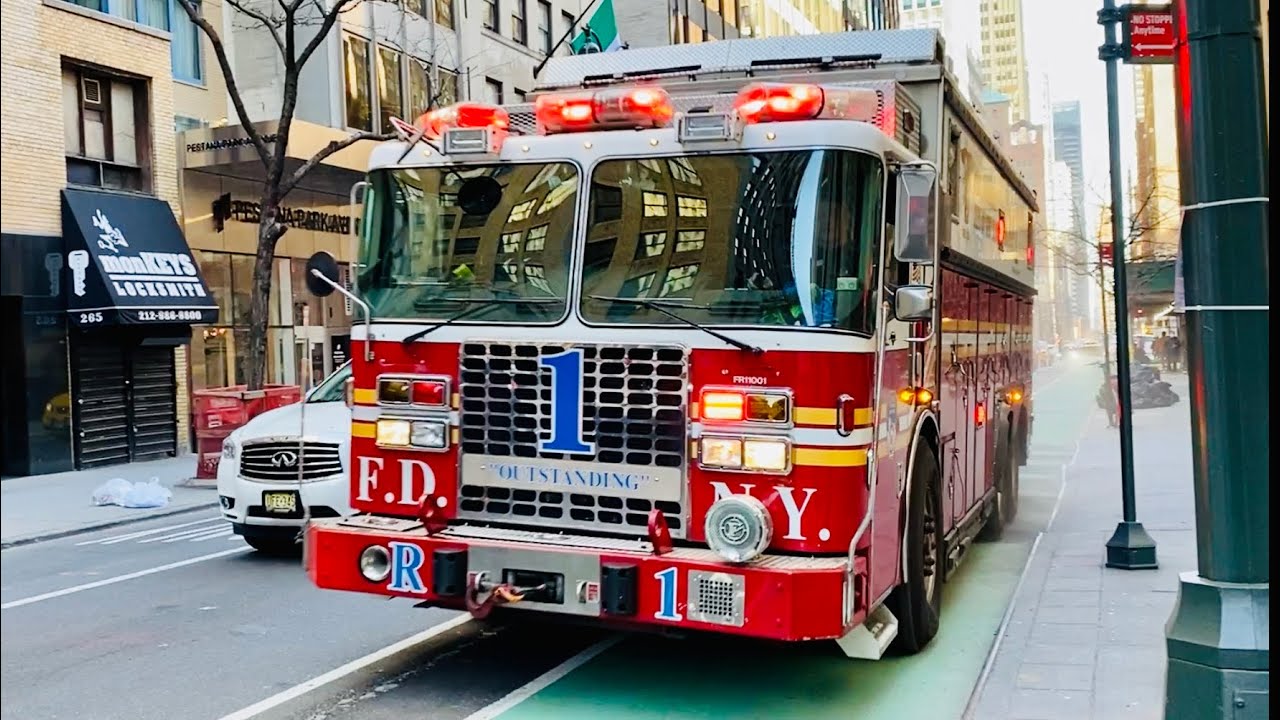 FDNY RESCUE 1 RESPONDING INTO A 10-76 HIGH RISE FIRE ON MADISON AVENUE ...