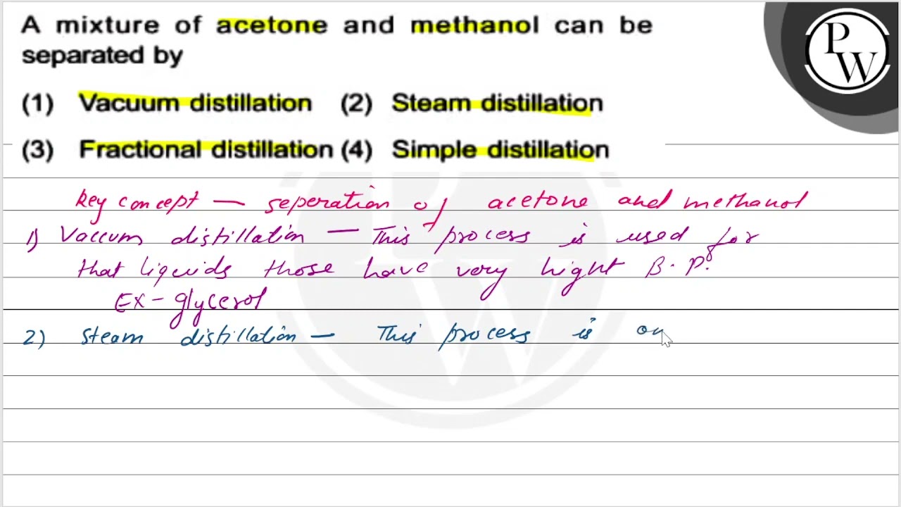 A mixture of acetone and methanol can be separated by P (1) Vacuum ...