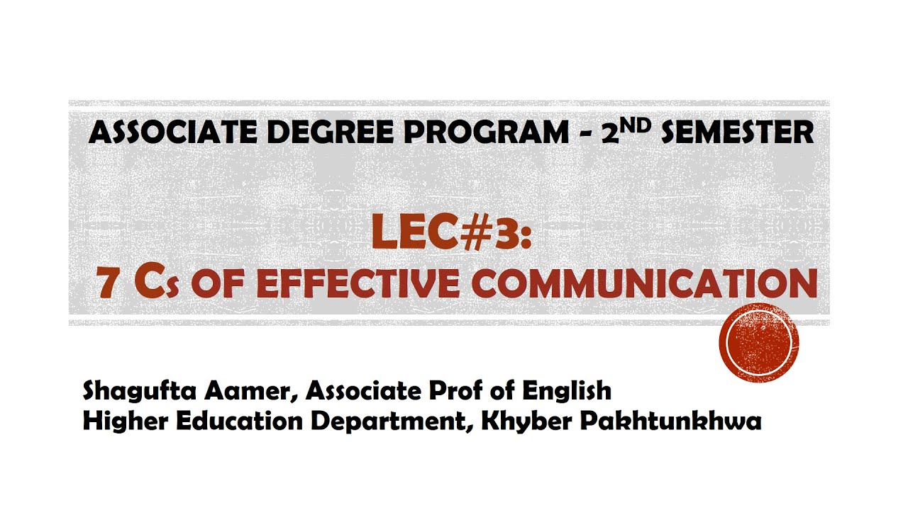 Associate Degree Program - 2nd Semester: Lecture 3: 7 Cs of Effective ...